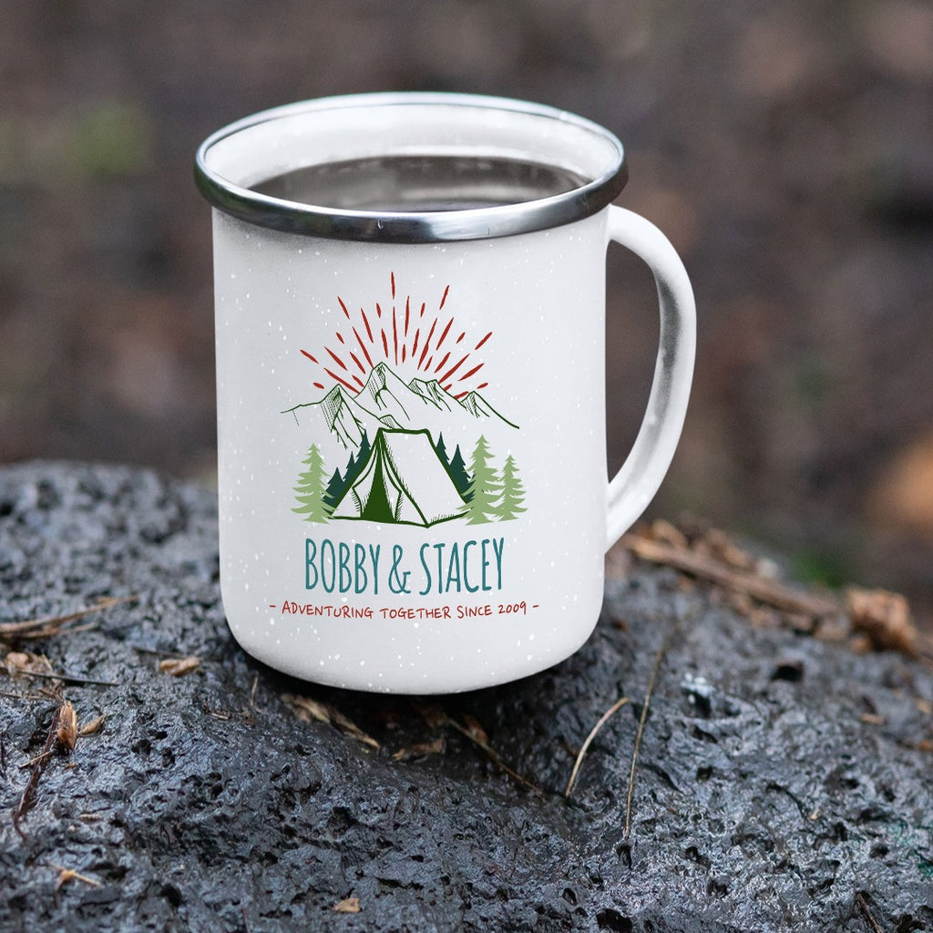 Customizable Retro Adventuring Together 12oz Tin Camping Mug